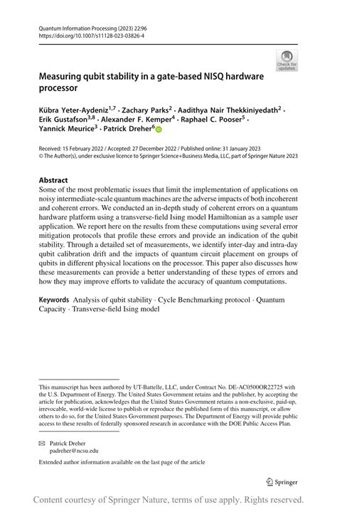 Measuring Qubit Stability In A Gate Based Nisq Hardware Processor