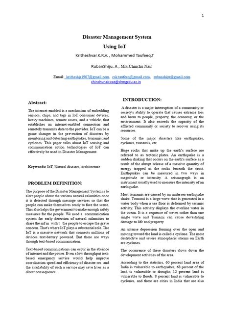 Disaster Management Using Iotdocx 1 Pdf Internet Of Things Earthquakes