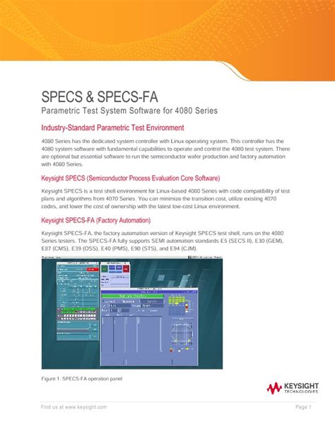 Specs And Specs Fa Parametric Test System Software For 4080 Series Pdf Asset Page Keysight