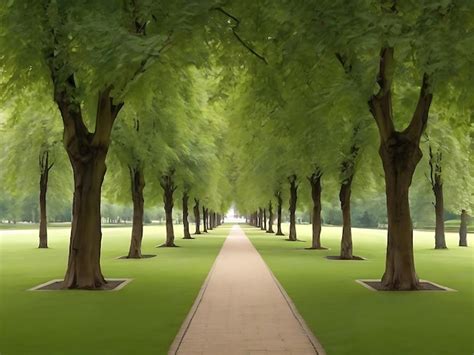Premium Photo A Beautiful Road Through Rows Of Trees Ai Generated