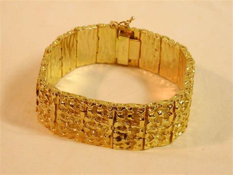 Vintage Decesare Italy Chunky Nugget Bracelet 8 14k Gold Plate W Safety Clasp 1911312192