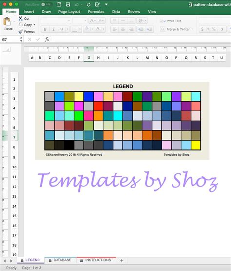 Pattern Database With Auto Colour Fill Excel Xlsx File Etsy