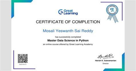 Master Data Science In Python Course Completion Certificate For Mosali