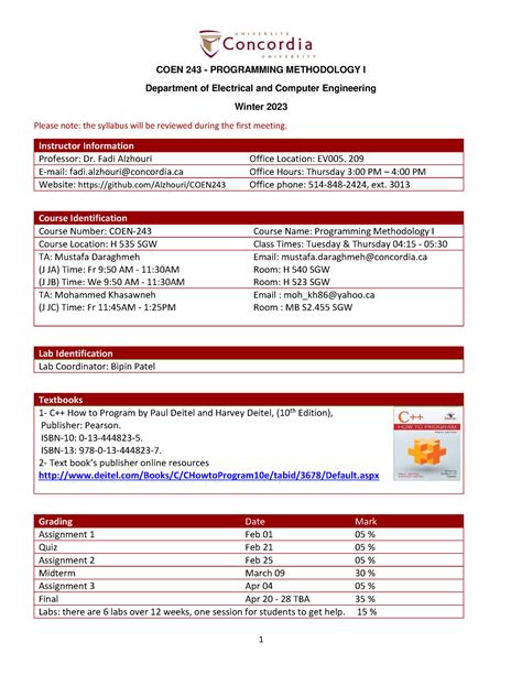 Syllabus Coen 243 Programming Methodology I Department Of
