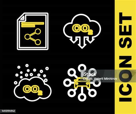 클라우드에서 라인 Co2 배출량 설정 카 셰어링 및 파일 공유 아이콘 벡터 Mobility As A Service에 대한 스톡 벡터 아트 및 기타 이미지 Mobility