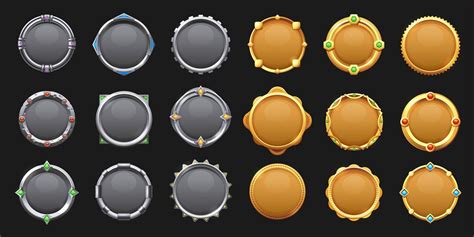 Game Round Metal Button Cartoon Steel Game Asset Frame UI Icons Empt