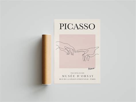Picasso Touching Hands Exhibition Vintage Line Art Poster Etsy