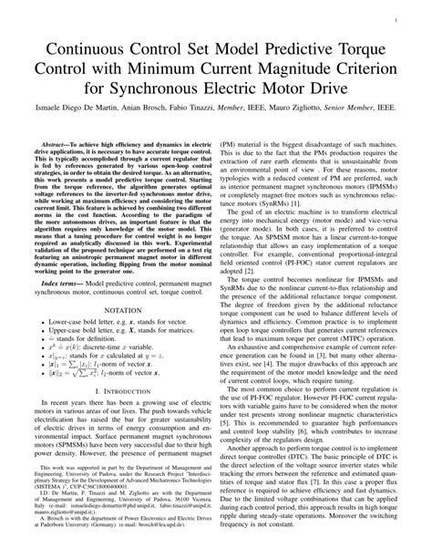 Pdf Continuous Control Set Model Predictive Torque Control With Minimum Current Magnitude