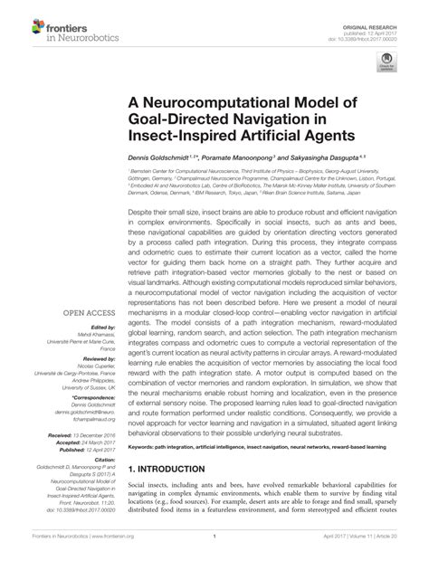 pdf a neurocomputational model of goal directed navigation in insect