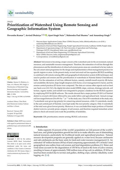 Pdf Prioritization Of Watershed Using Remote Sensing And Geographic Information System