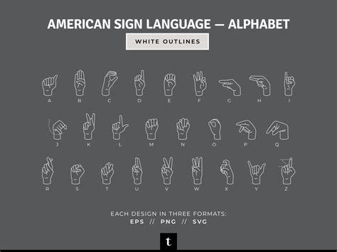 American Sign Language Black White Outlines Asl Alphabet Numbers