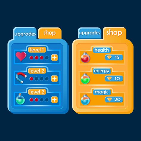 Set Of Modern Game Ui Kit Upgrade And Shop Pop Up For D Gui Games