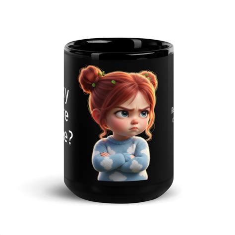 Black Glossy Mug Chibi Cute Grumpy Face Naïvia