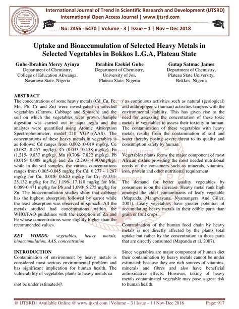 Pdf Uptake And Bioaccumulation Of Selected Heavy Metals In Selected