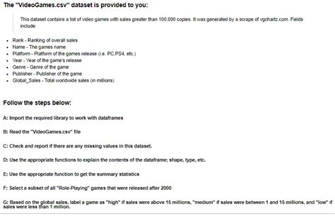 solved the videogames csv dataset is provided to you this