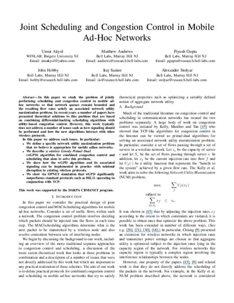 Pdf Joint Scheduling And Congestion Control In Mobile Ad Hoc Networks