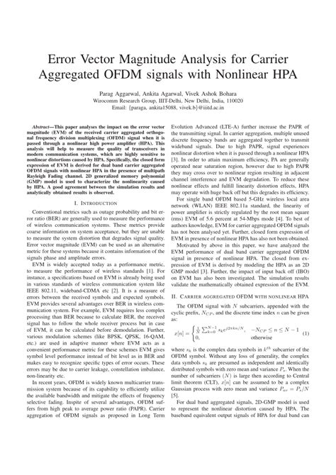 Pdf Error Vector Magnitude Analysis For Carrier Aggregated Ofdm Signals With Nonlinear Hpa