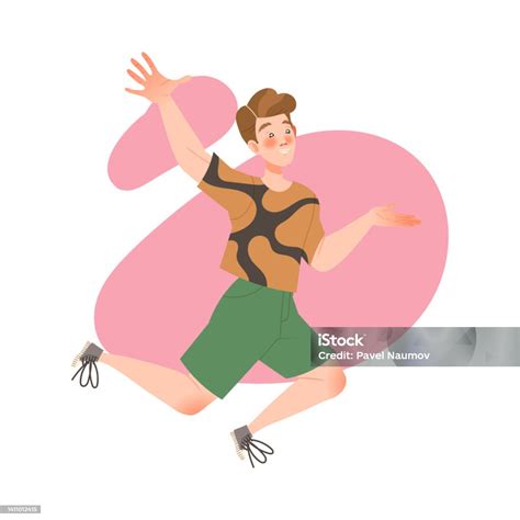 기쁨으로 점프하는 행복한 남자 캐릭터 흥분 벡터 일러스트 레이 션 감정에 대한 스톡 벡터 아트 및 기타 이미지 감정 개념 긍정적인 감정 표현 Istock