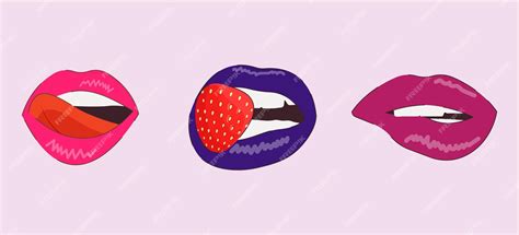 팝 아트 90년대 스타일의 섹시한 입술 세트 스티커 로고 프린에 대한 서로 다른 감정의 여성 입 프리미엄 벡터
