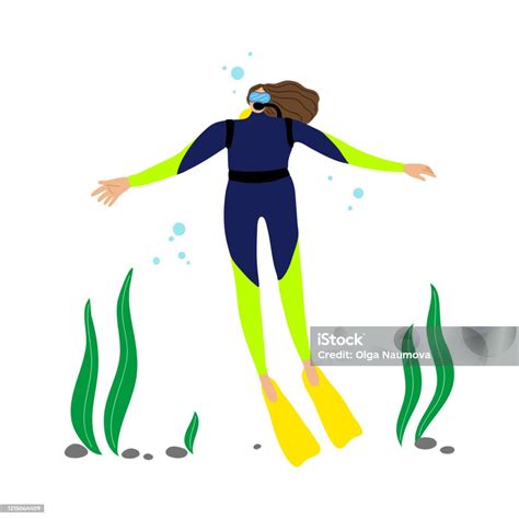 스쿠버 다이버 소녀는 심해 또는 바다에서 수중 수영과 다이빙 플랫 만화 스타일의 벡터 일러스트레이션입니다 0명에 대한 스톡 벡터 아트 및 기타 이미지 Istock