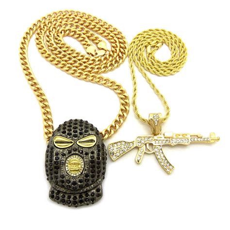 Hip Hop Goon Ski Mask Man Ak47 Gun Pendant 2430 Chain 2 Necklace