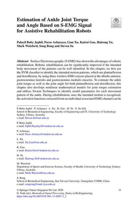 Pdf Estimation Of Ankle Joint Torque And Angle Based On S Emg Signal For Assistive