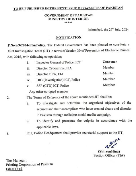 Govt Forms 5 Member Jit To Probe Anti State Propaganda Malicious Content