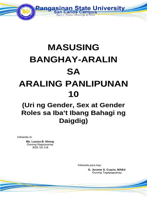 3rd Quarter Week 1 2 Uri Ng Kasarian At Sex At Gender Roles Sa Ibat