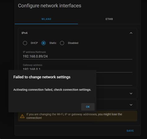 Error Activating Connection Failed Check Connection Settings While