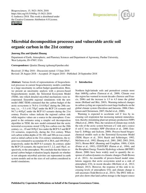 Pdf Microbial Decomposition Processes And Vulnerable Arctic Soil