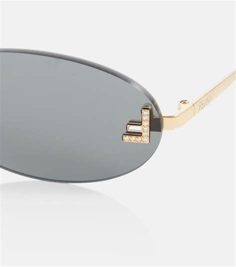 Fendi First Embellished Oval Sunglasses In Black Fendi Mytheresa