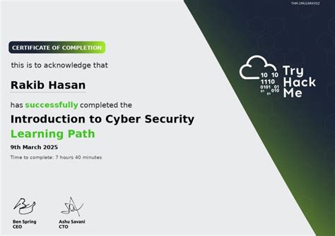 Cybersecurity Handsonlearning Tryhackme Learningisfun Rakib Hasan