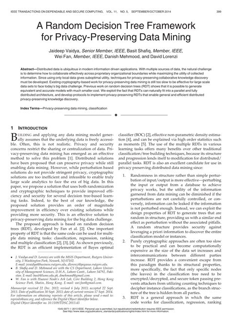 Pdf A Random Decision Tree Framework For Privacy Preserving Data Mining