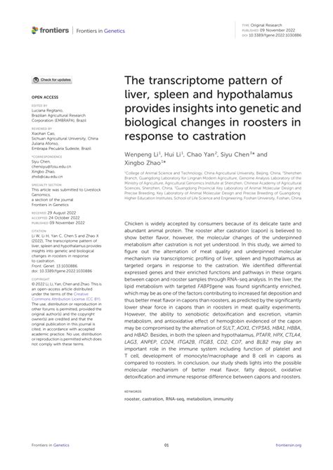 Pdf The Transcriptome Pattern Of Liver Spleen And Hypothalamus Provides Insights Into Genetic