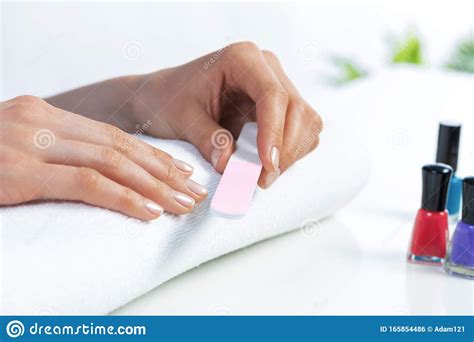 Woman Using Nail File And Create Nails Shape Stock Photo Image Of Procedure Health 165854486