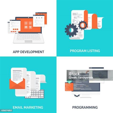 Ilustrasi Vektor Latar Belakang Datar Coding Pemrograman Seo Pengoptimalan Mesin Pencari