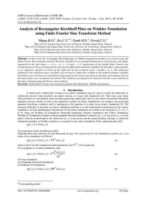 pdf analysis of rectangular kirchhoff plate on winkler foundation