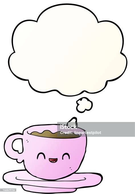 부드러운 그라데이션 스타일의 생각 거품이 있는 만화 뜨거운 커피 한 잔 귀여운에 대한 스톡 벡터 아트 및 기타 이미지 귀여운 그늘 그라데이션 Istock