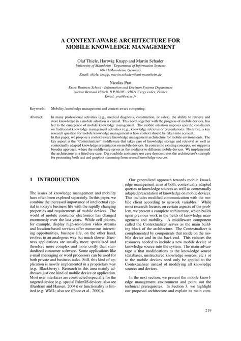 Pdf A Context Aware Architecture For Mobile Knowledge Management