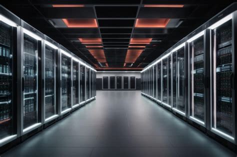 Premium Ai Image Data Center With Server Racks In A Corridor Room Of Digital Data And Cloud