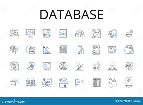 Database Line Icons Collection Data Storage System Data Management Software Digital