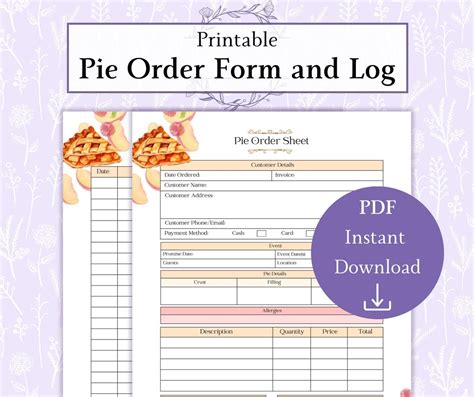 Pie Order Form Printable Pdf Pie Order Tracker Bakery Order Form