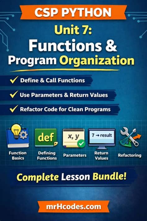Csp Python Unit 7 Functions And Program Organization Complete Lesson