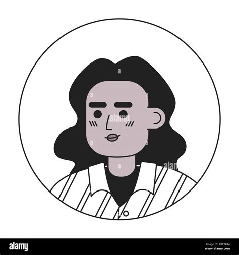 Long Haired Brunette Woman Monochrome Flat Linear Character Head Stock