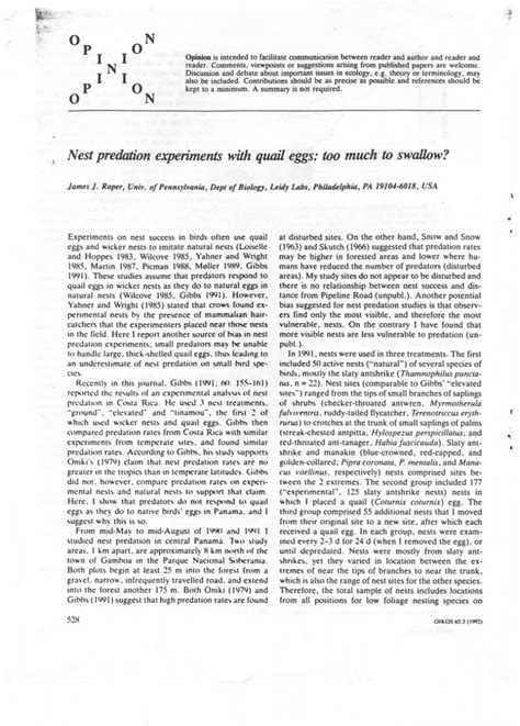 Pdf Nest Predation Experiments With Quail Eggs Too Much To Swallow
