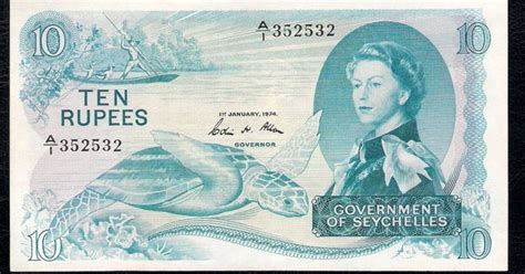Seychelles Banknotes 10 Rupees Banknote Of 1974 Queen Elizabeth Ii
