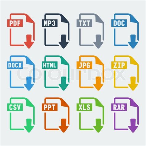 Vector File Extensions Icons Set Pdf Stock Vector Colourbox