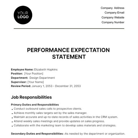 Performance Expectation Statement Hr Template Edit Online And Download