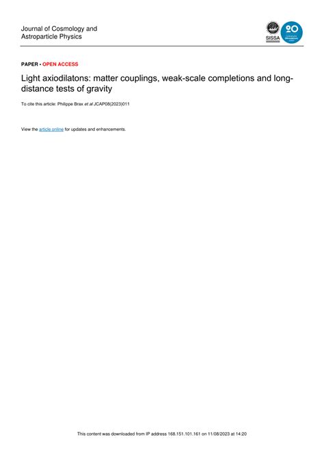 Pdf Light Axiodilatons Matter Couplings Weak Scale Completions And Long Distance Tests Of