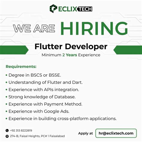 we re hiring flutter developer in faisalabad join our team to gain